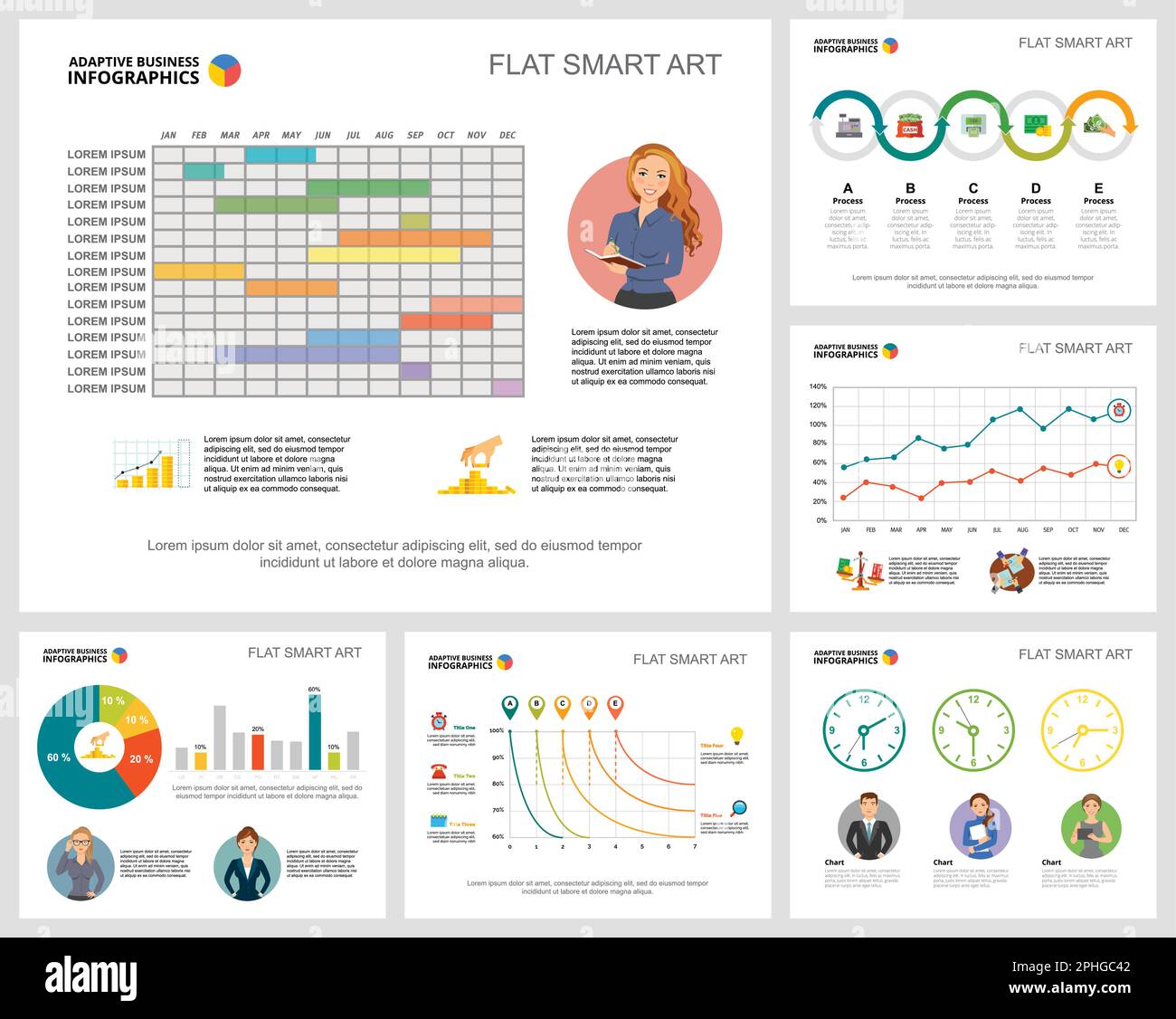 Colorful teamwork or planning concept infographic charts set Stock ...