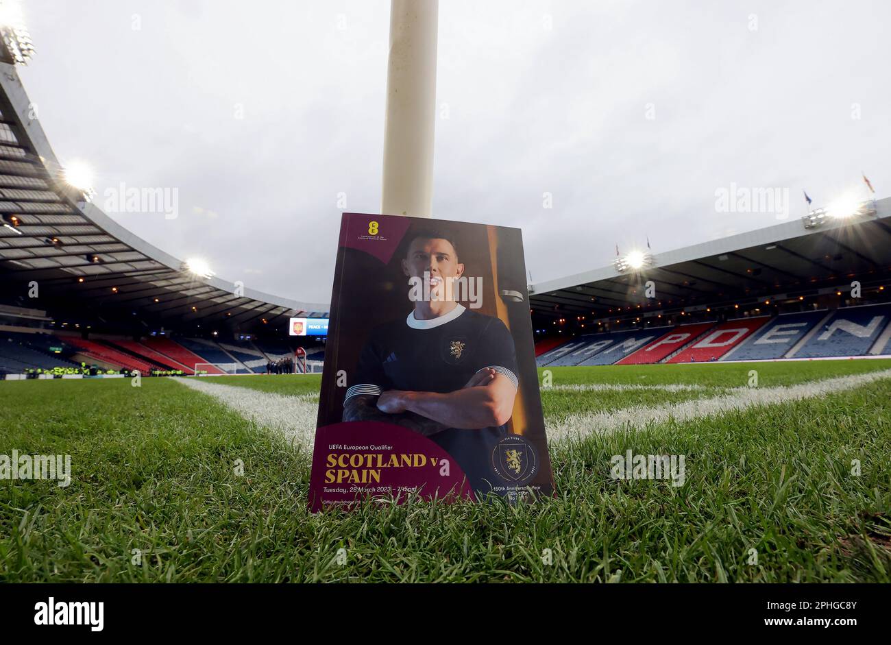 A general view of a Scotland v Spain programme on the pitch ahead of ...