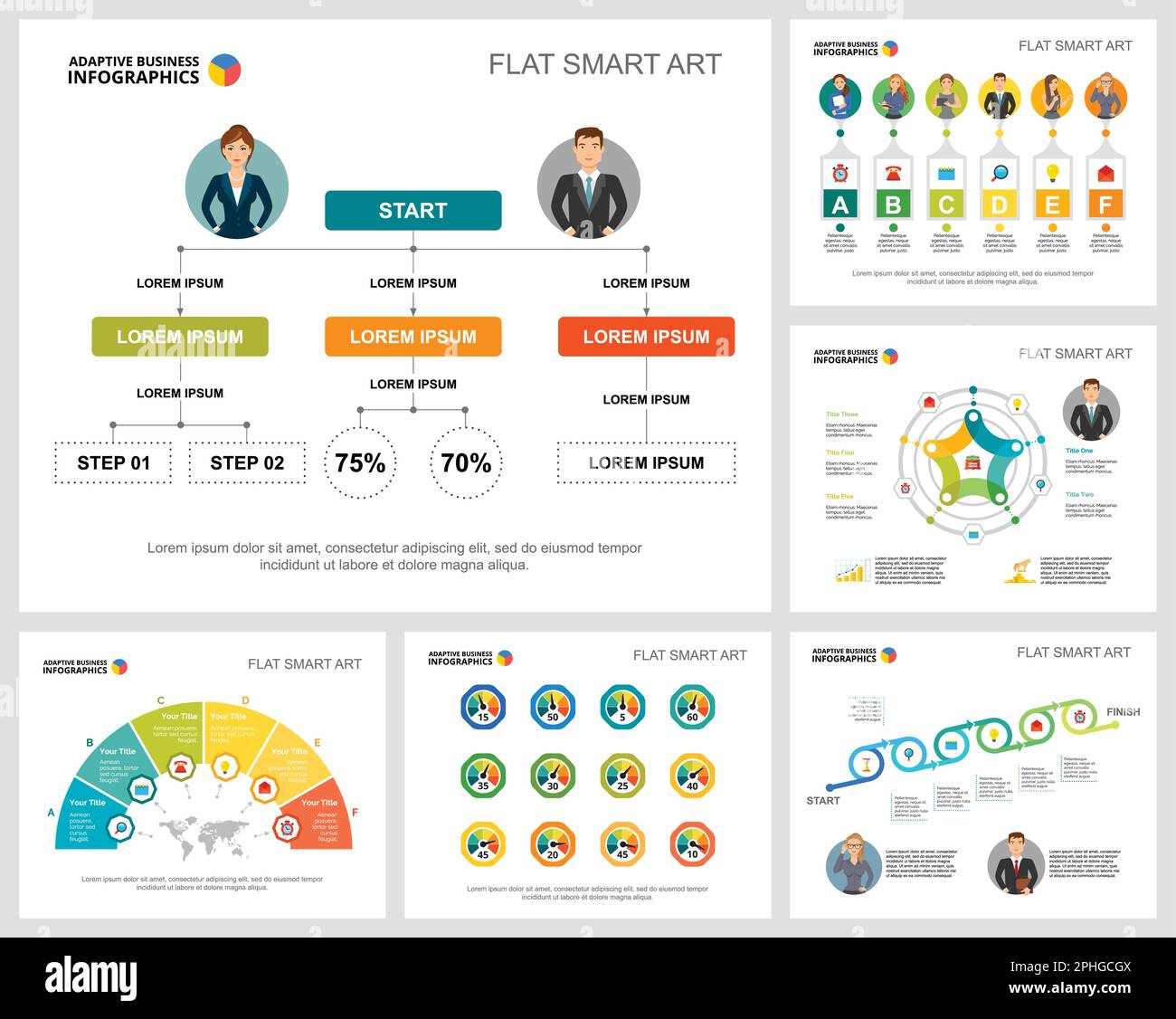 Colorful planning or startup concept infographic charts set Stock ...