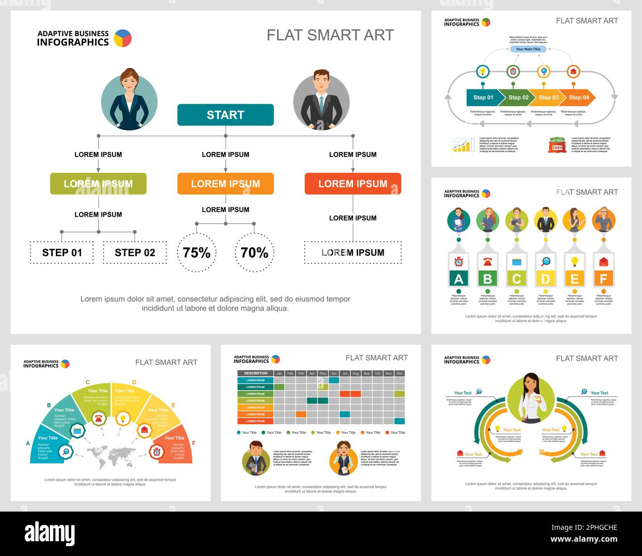 Colorful planning or strategy concept infographic charts set Stock ...