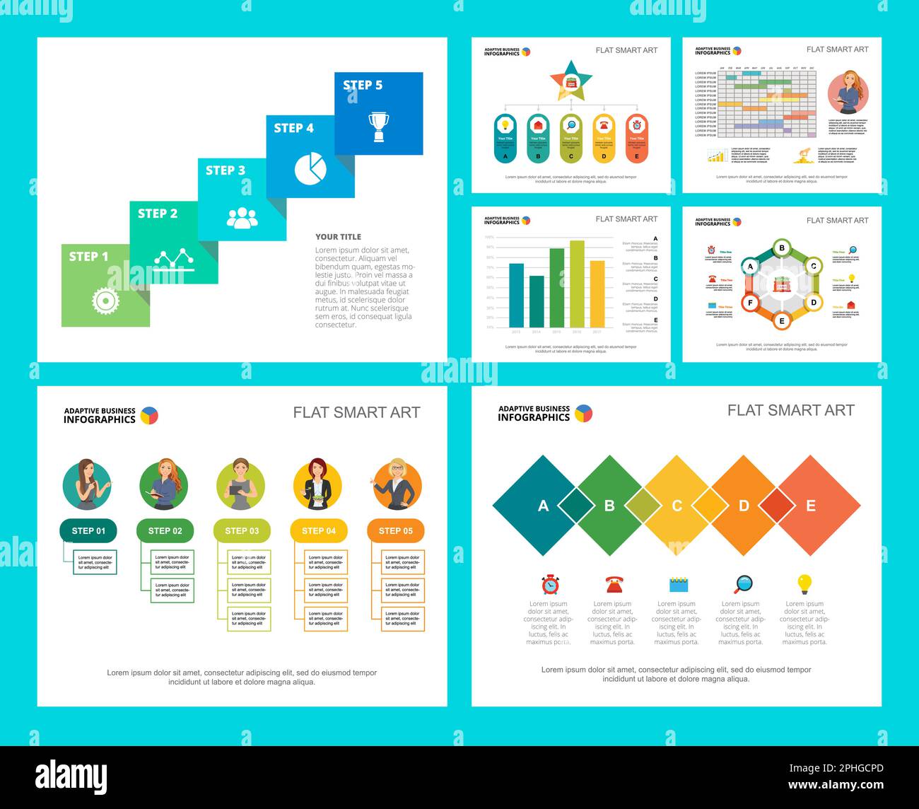 Colorful management or teamwork concept infographic chfarts set Stock ...