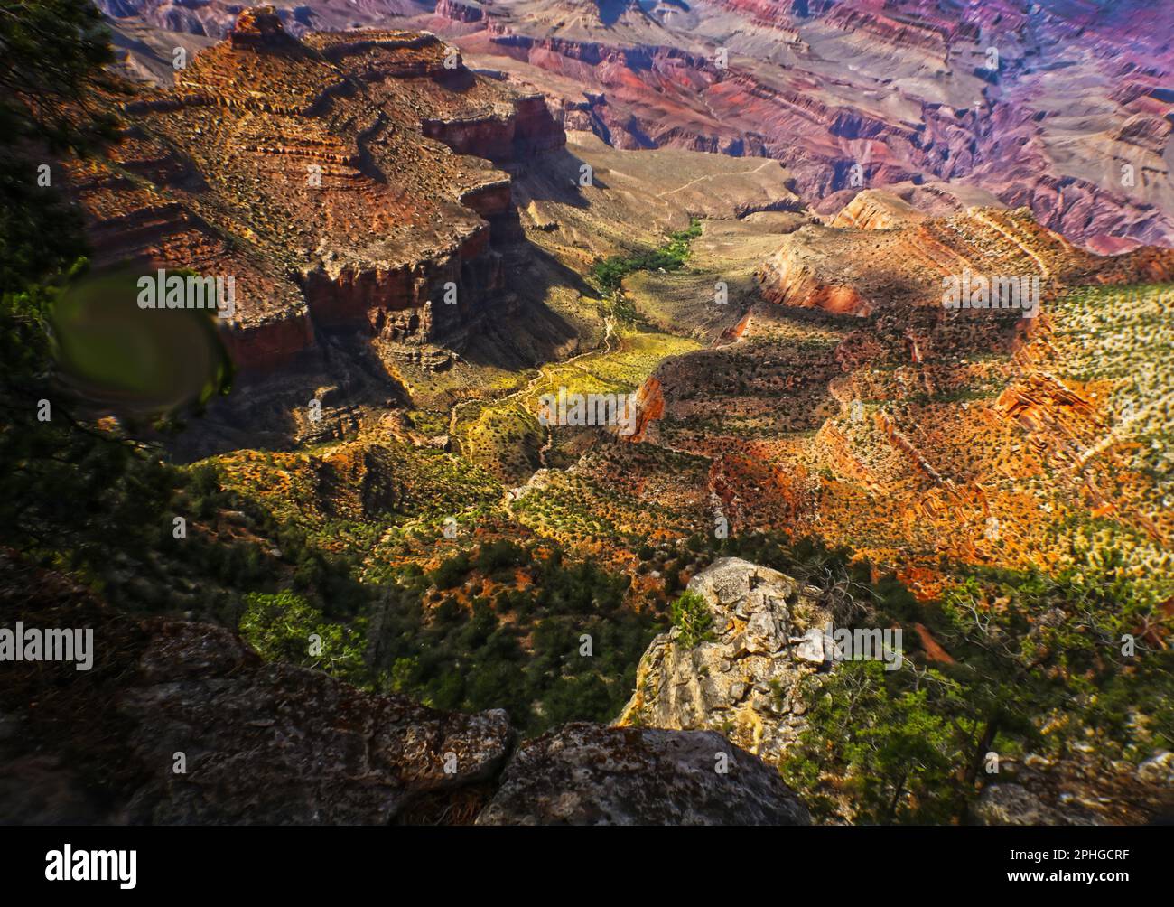 Panoramic view .Looking down into the Grand Canyon, Arizona USA at a ...
