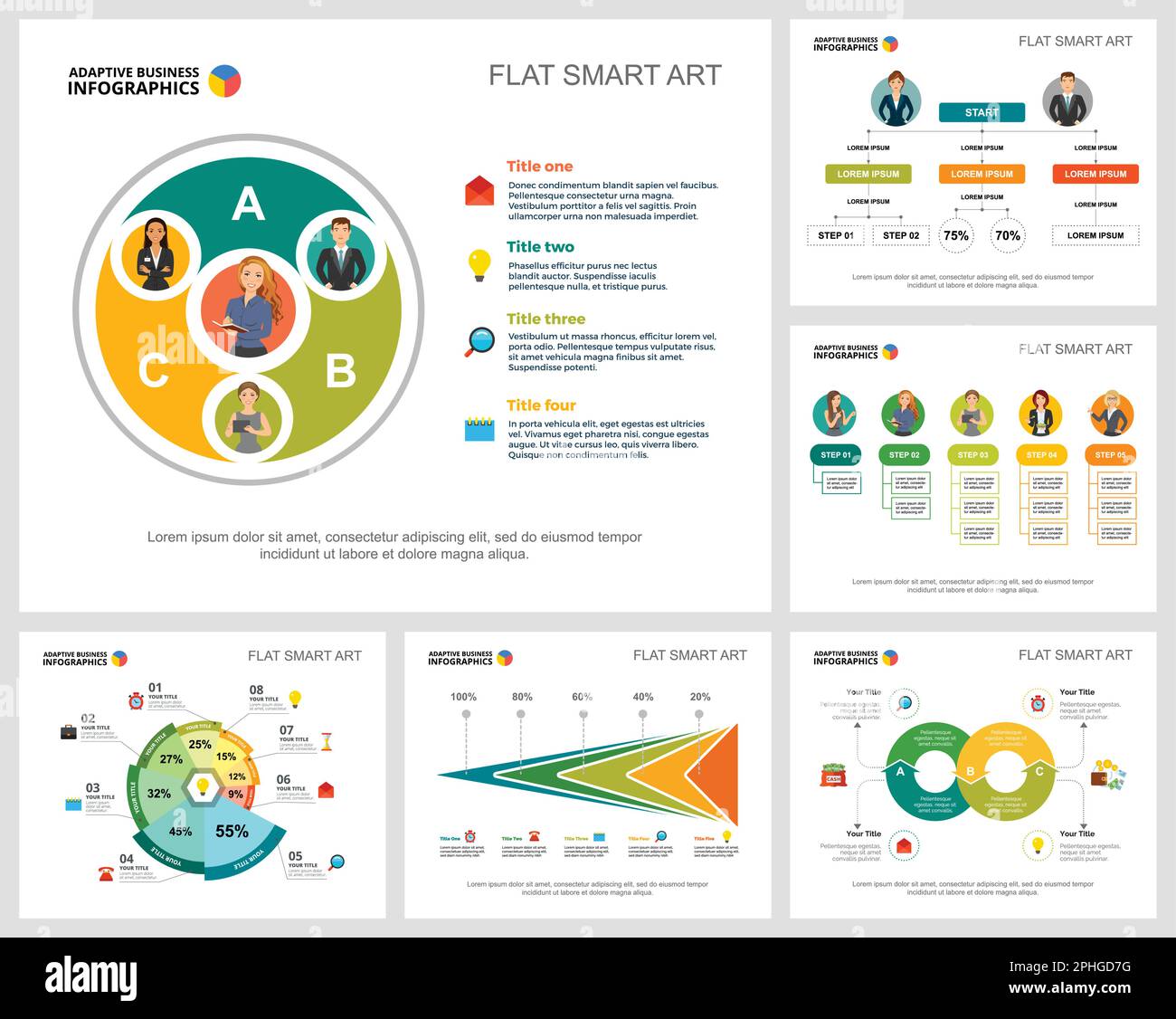 Colorful marketing or production concept infographic charts set Stock ...