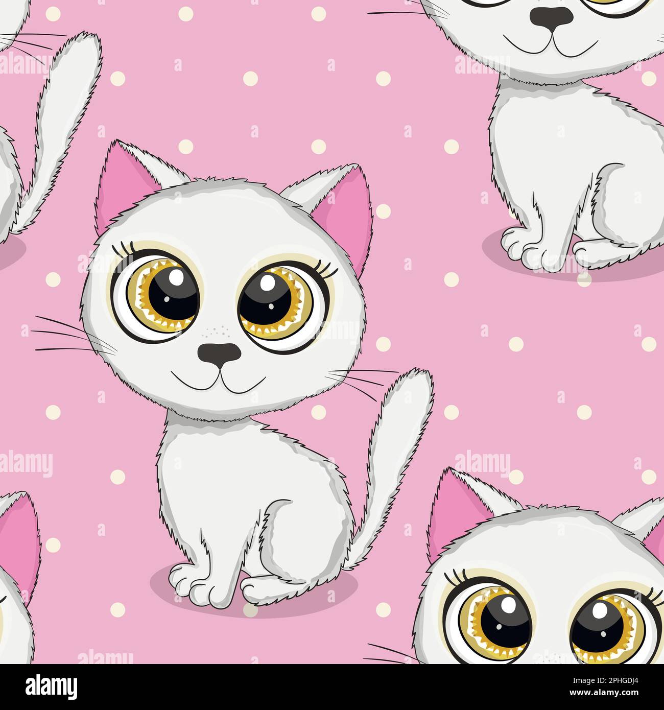 Seamless pattern with cute kitten print. Different scandy cats on color ...