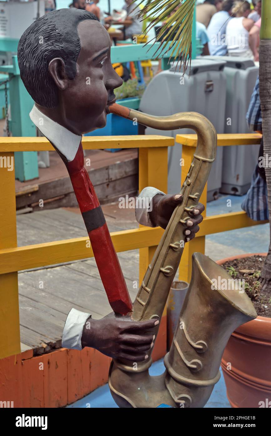 Funny sculpture on the beach pavilion, St. Maarten, Caribbean Stock ...