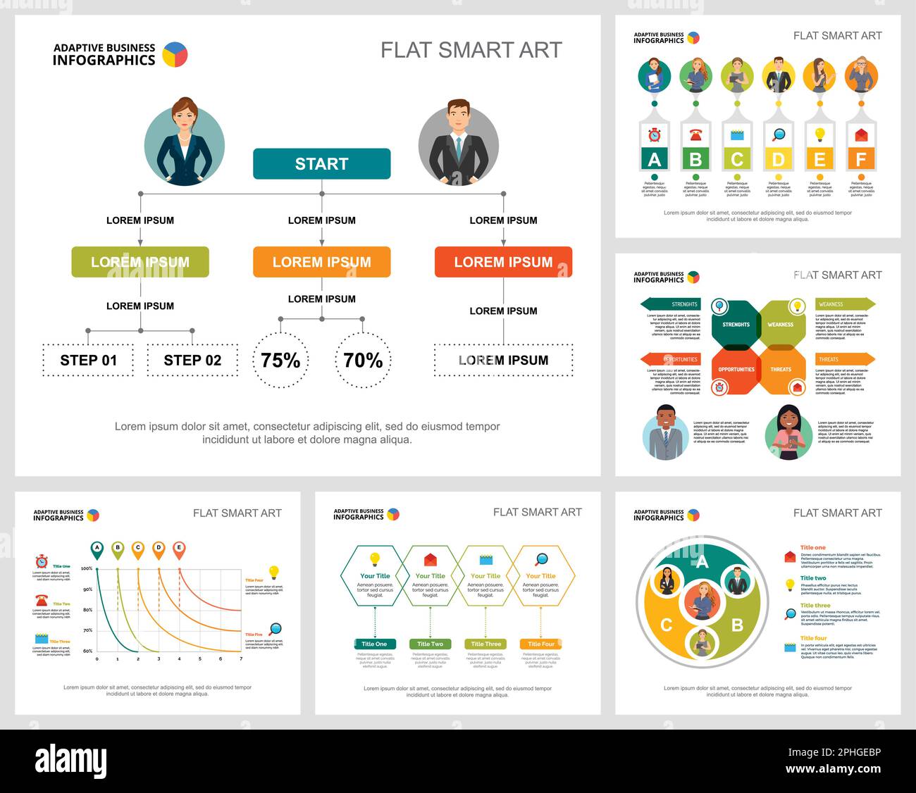 Colorful research and planning infographic charts set Stock Vector ...