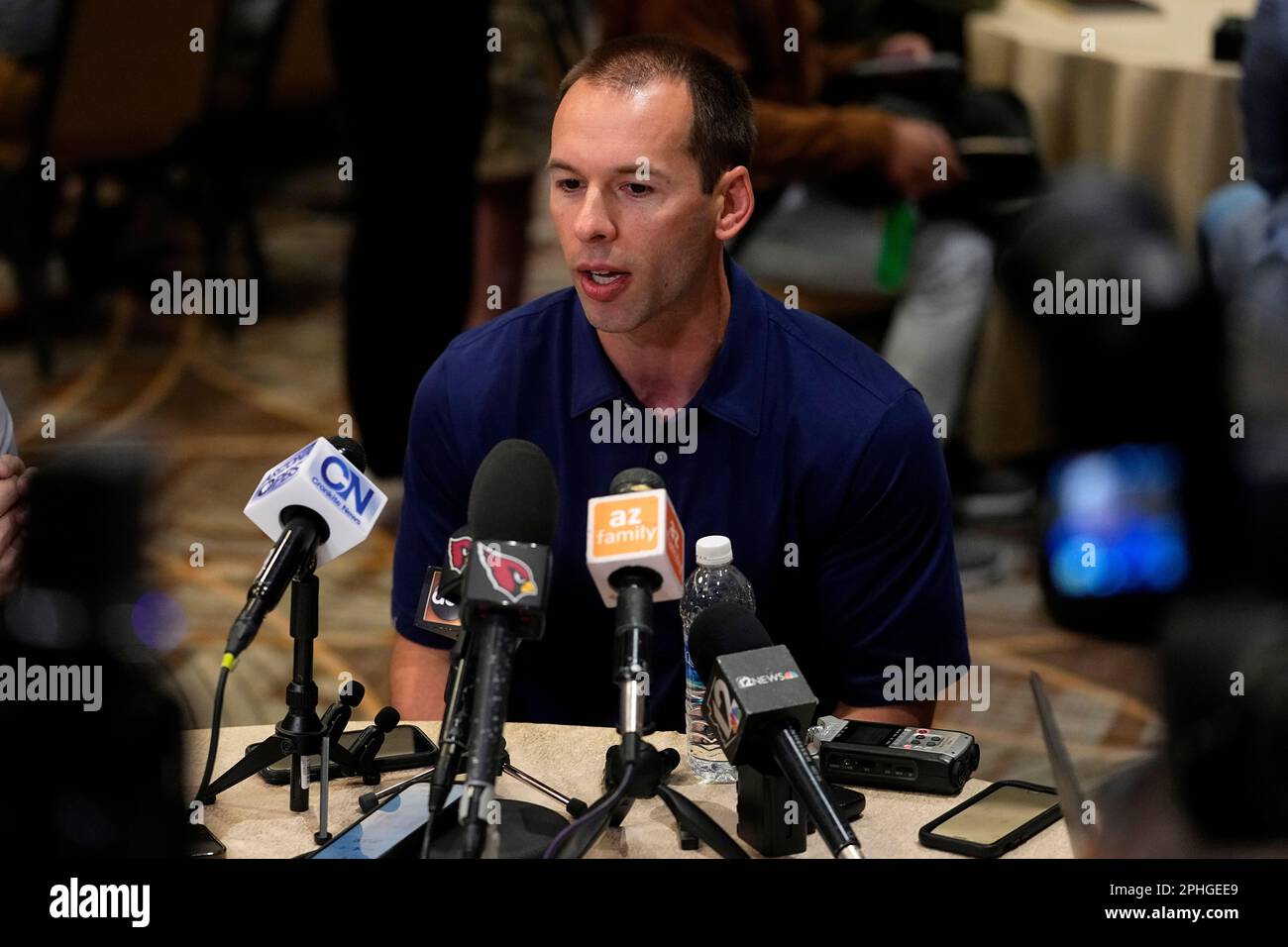 Arizona Cardinals head coach Jonathan Gannon speaks during the NFC head ...