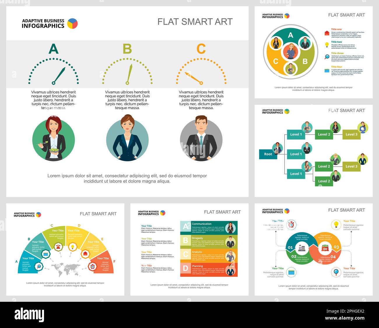 Colorful strategy charts set for presentation slide templates Stock ...