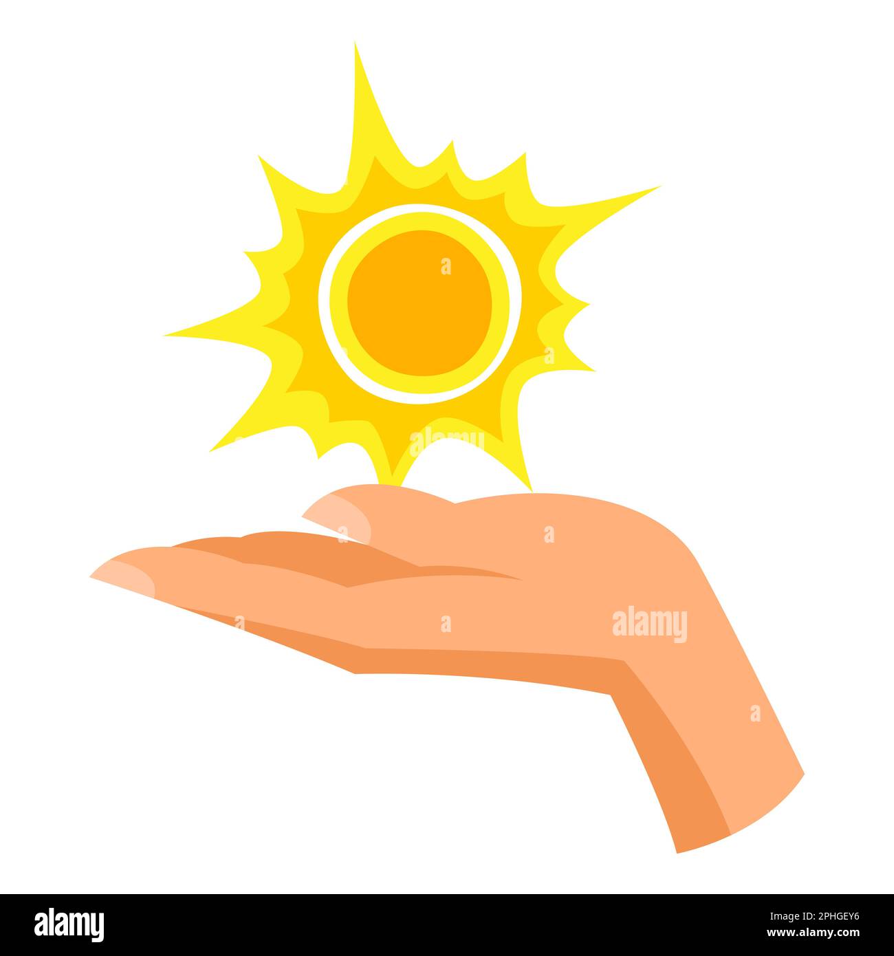 Summer sun on hand illustration. Stylized image of sunny day and heat ...