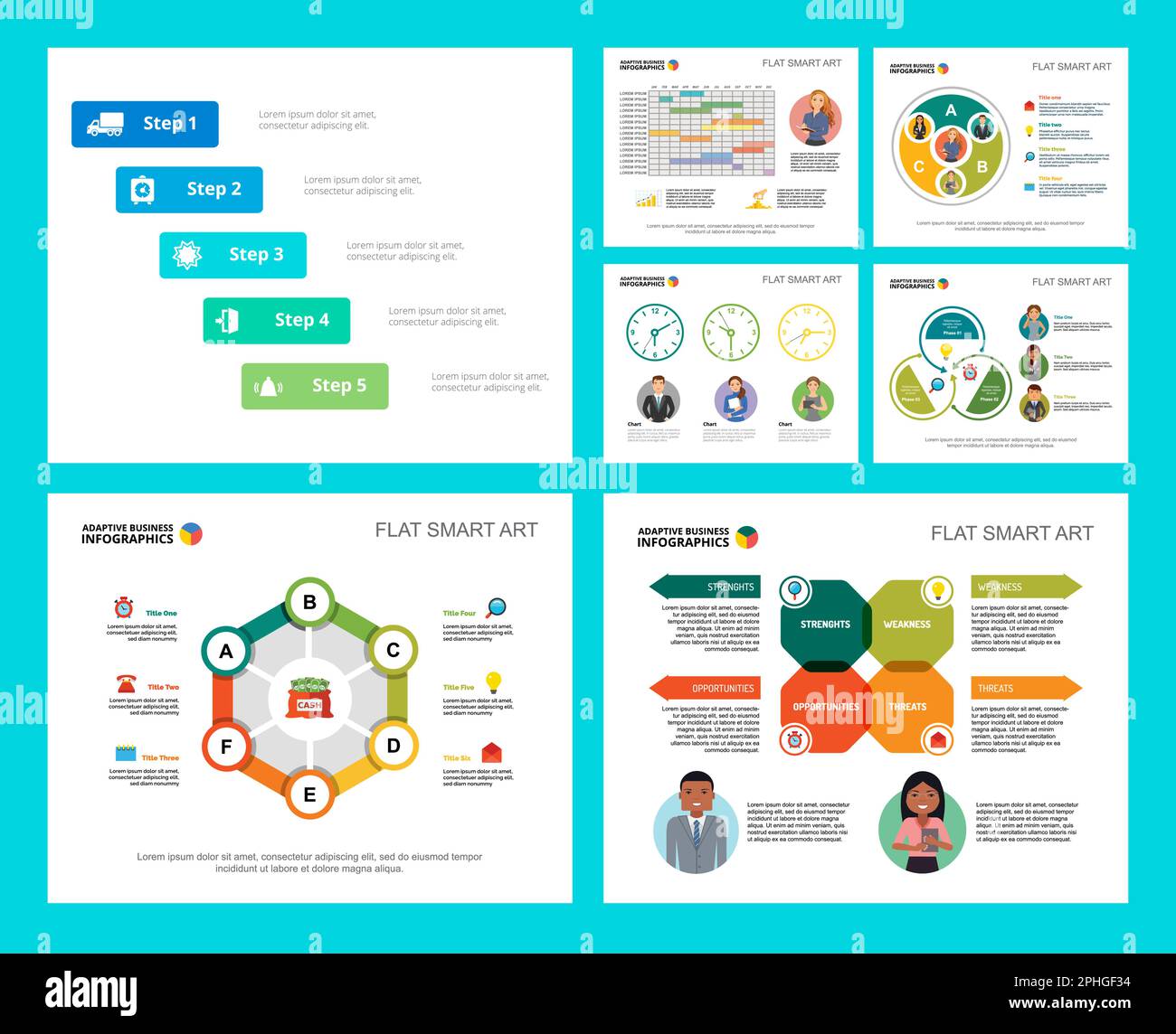 Colorful teamwork or finance concept infographic charts set Stock ...