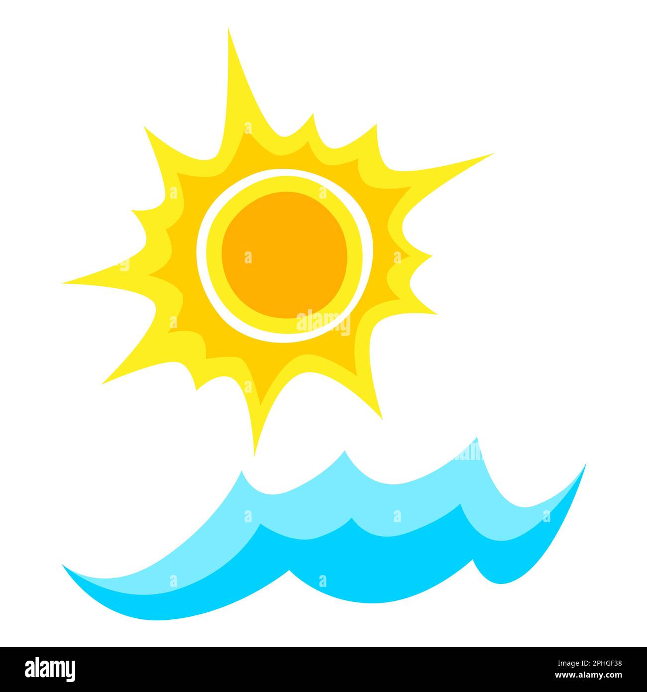 Summer sun and sea wave. Stylized illustration of sunny day and water ...