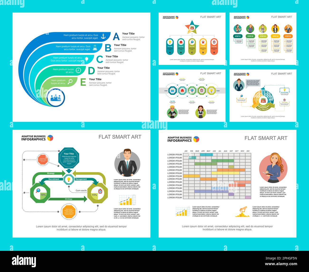 Colorful management or planning concept infographic charts set Stock ...