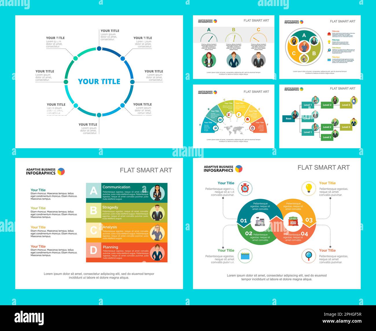 Colorful strategy charts set for presentation slide templates Stock ...