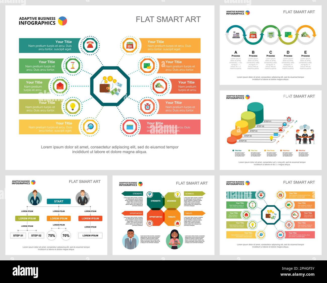 Colorful workflow or teamwork concept infographic charts set Stock ...