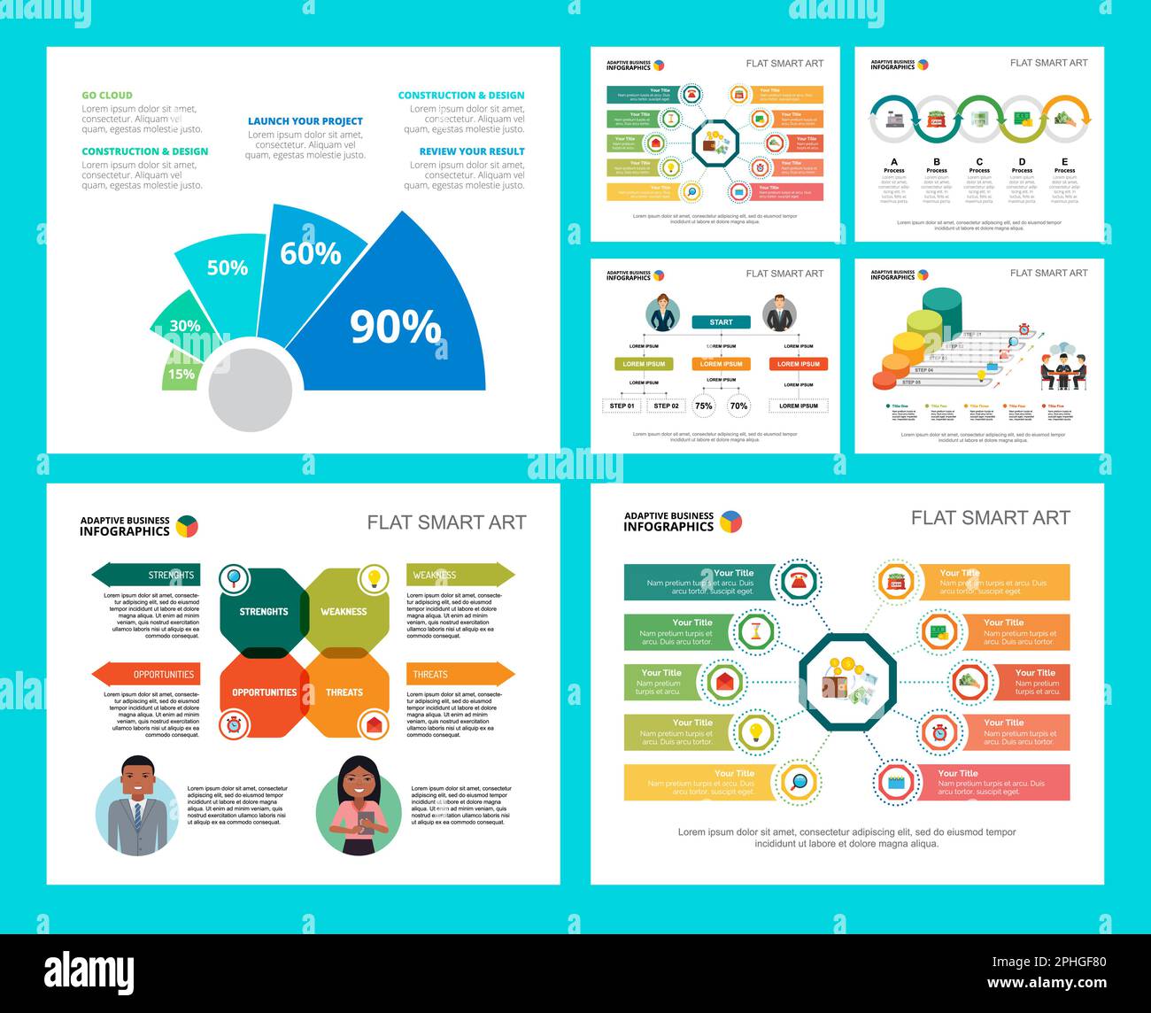 Colorful workflow or teamwork concept infographic charts set Stock ...
