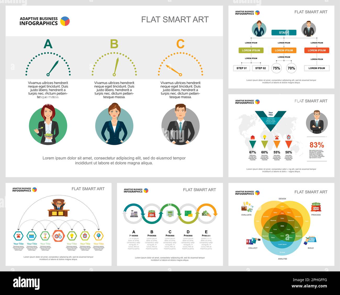 Colorful planning and marketing concept infographic charts set Stock ...