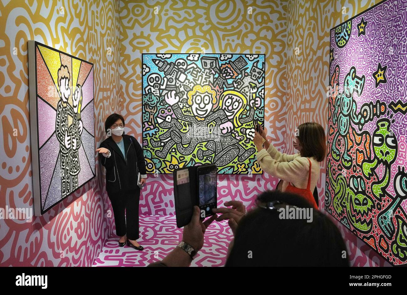 Artworks by artist MR DOODLE are on display at Art Basel Hong Kong 2023 ...