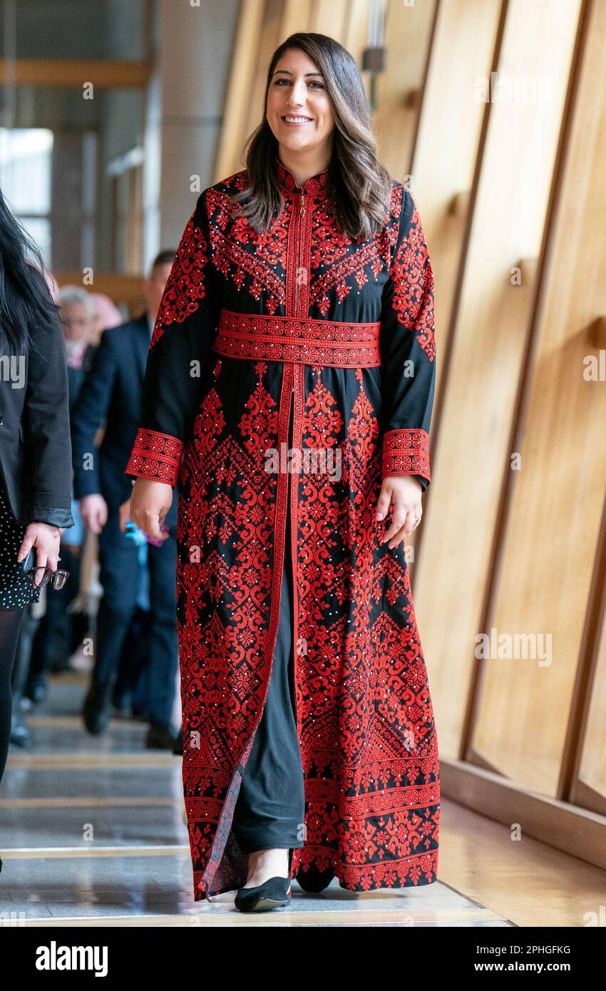 Nadia El-Nakla, wife of Humza Yousaf, arrives at the main chamber for ...