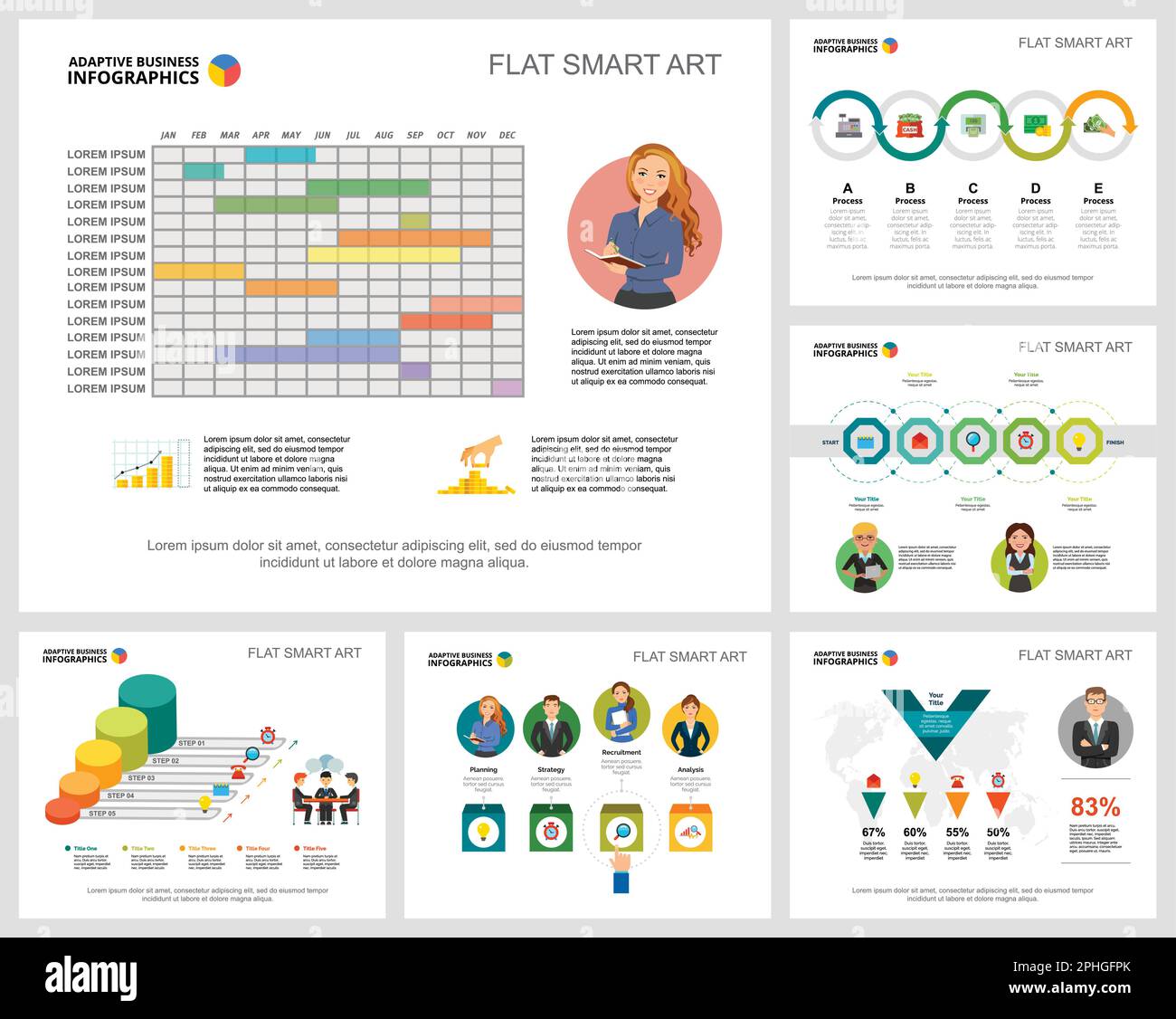 Colorful partnership or planning concept infographic charts set Stock ...