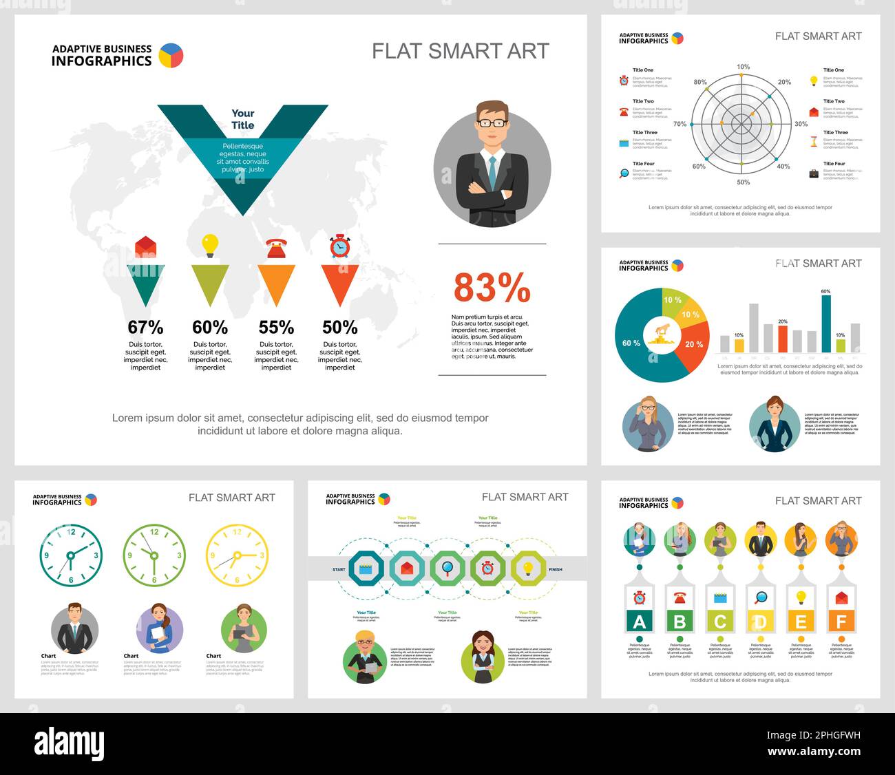 Colorful analysis charts set for presentation slide templates Stock ...