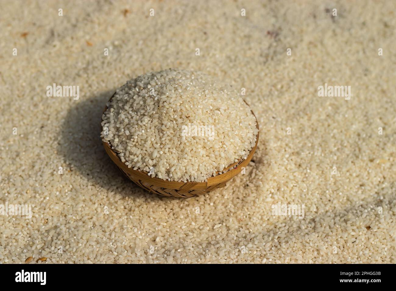 rice in bamboo bowl from top angle at day Stock Photo - Alamy