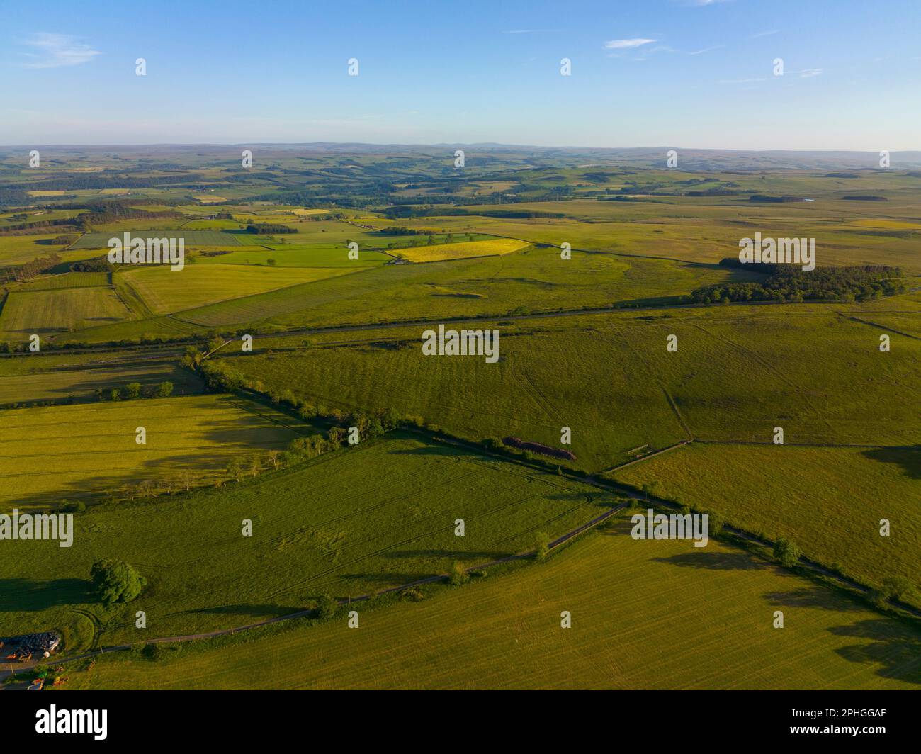 Black Carts Turret aerial view on Hadrian's Wall ruin near village of ...