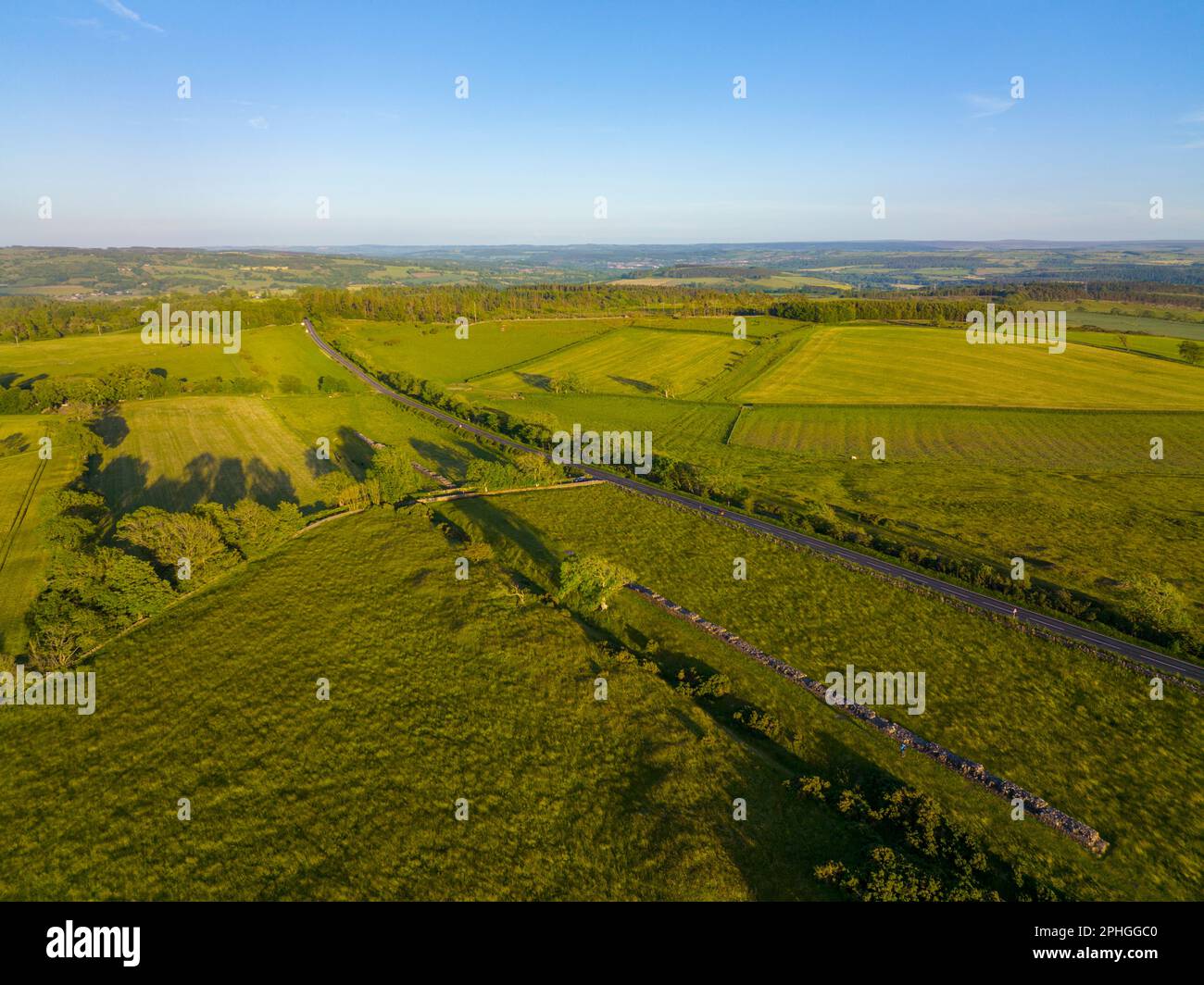 Black Carts Turret aerial view on Hadrian's Wall ruin near village of ...