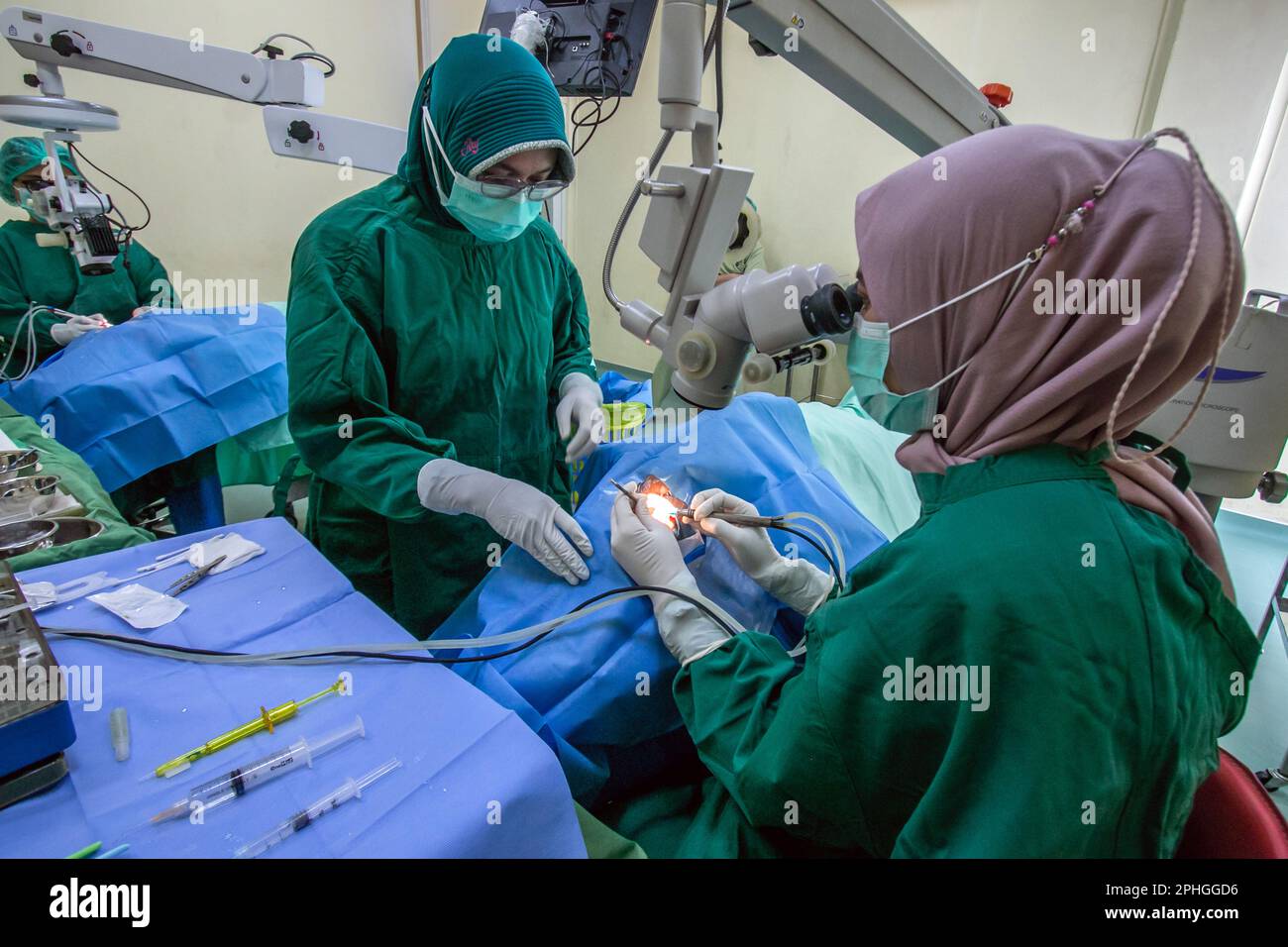 BOGOR, INDONESIA - March 27, 2023: Doctors perform cataract eye surgery ...