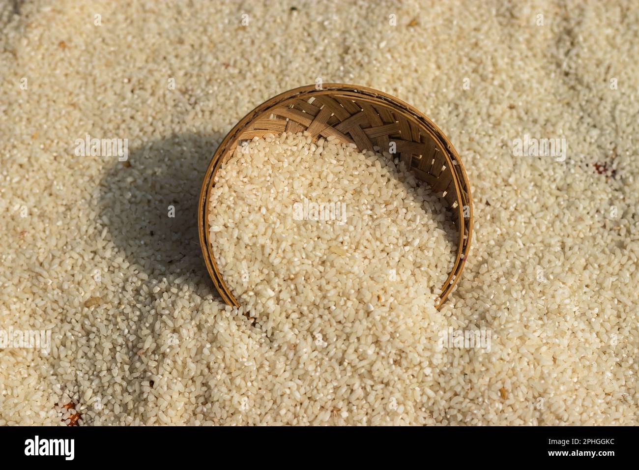 rice in bamboo bowl from top angle at day Stock Photo - Alamy