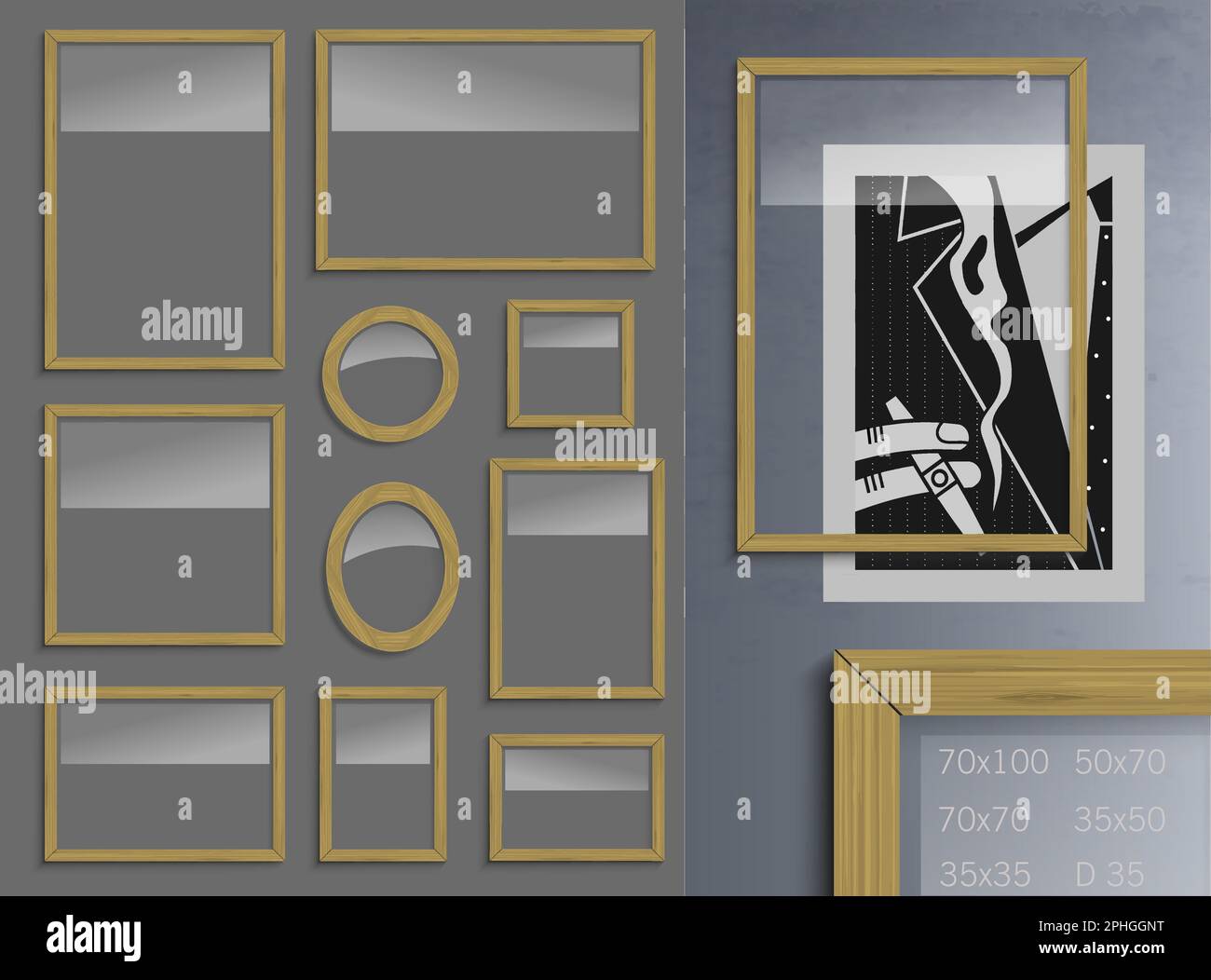 Set of vector wooden modern frames for mockup posters and paintings on ...