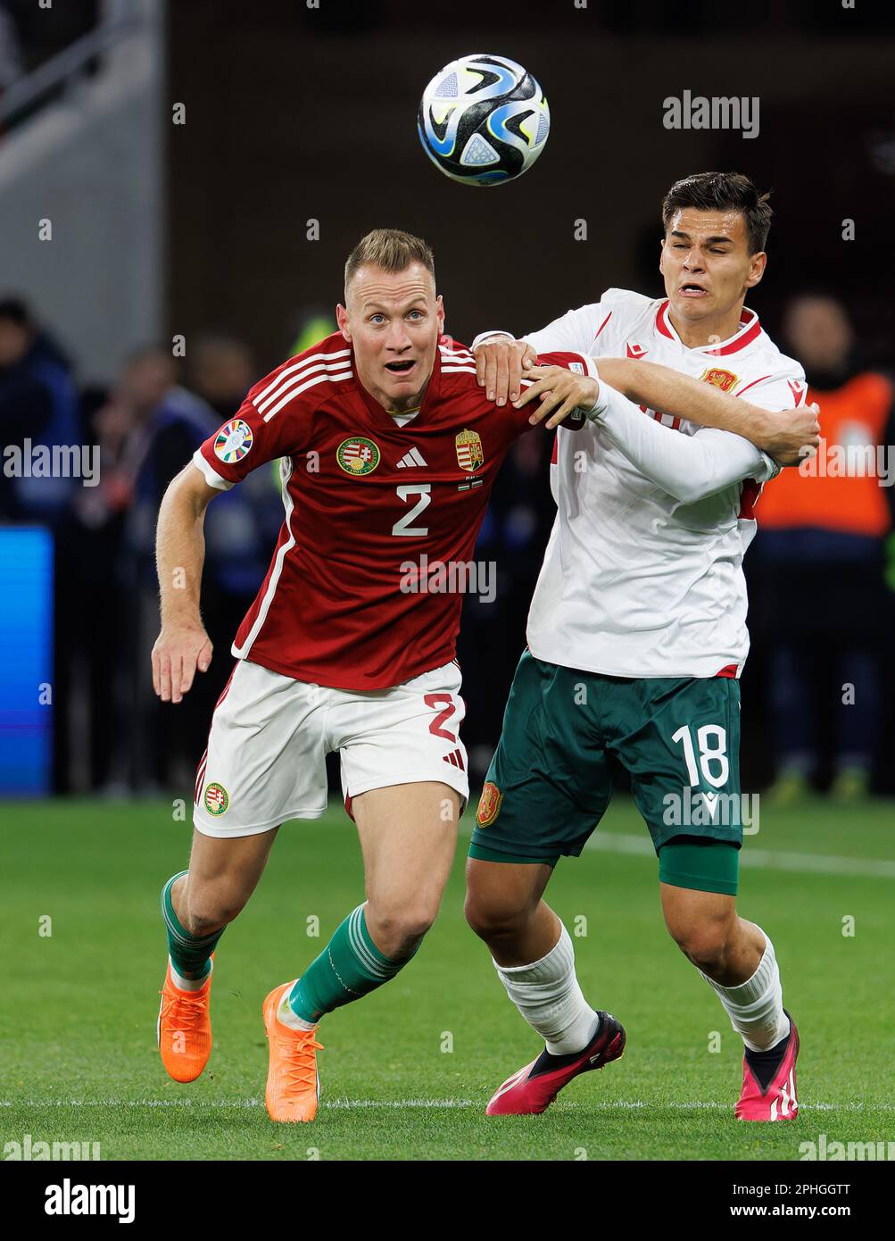 BUDAPEST, HUNGARY - MARCH 27: Adam Lang of Hungary fights for the ...