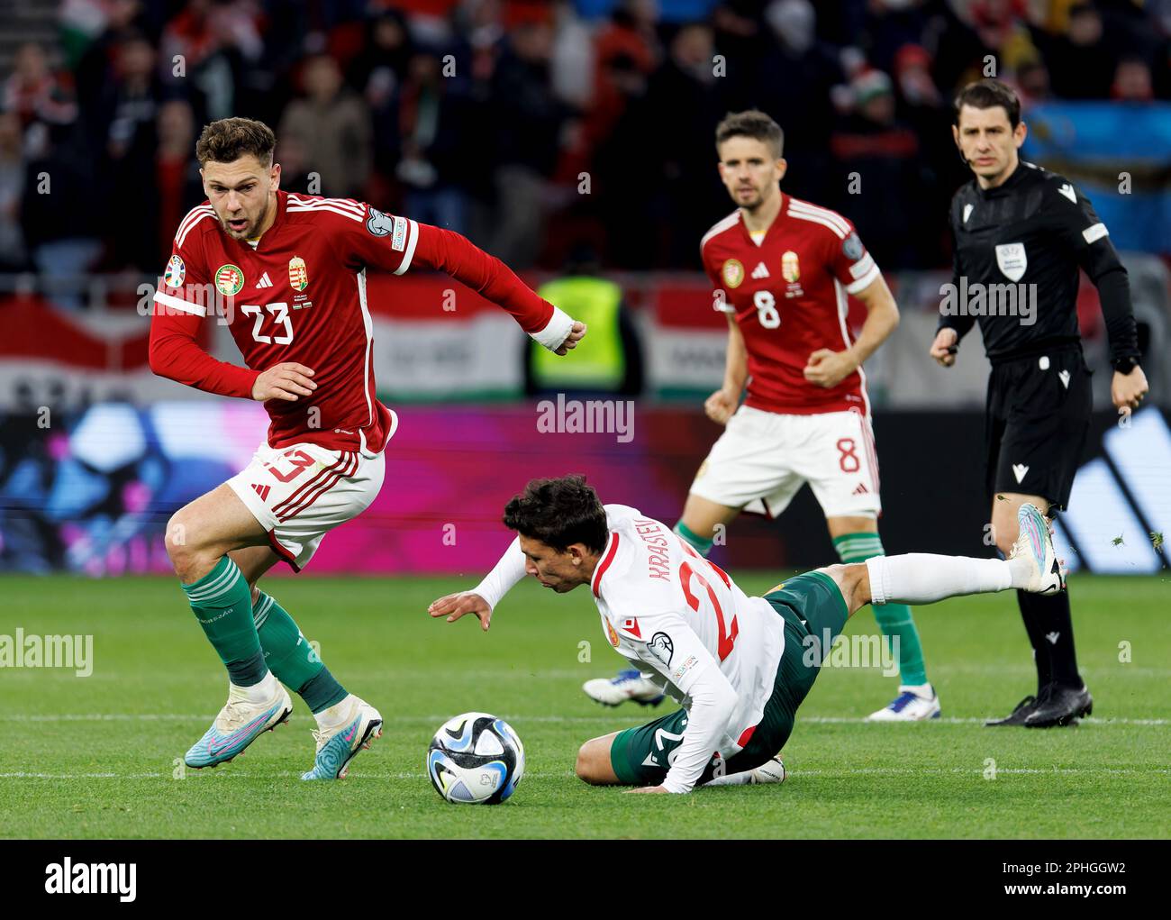 BUDAPEST, HUNGARY - MARCH 27: Balint Vecsei of Hungary leaves Filip ...