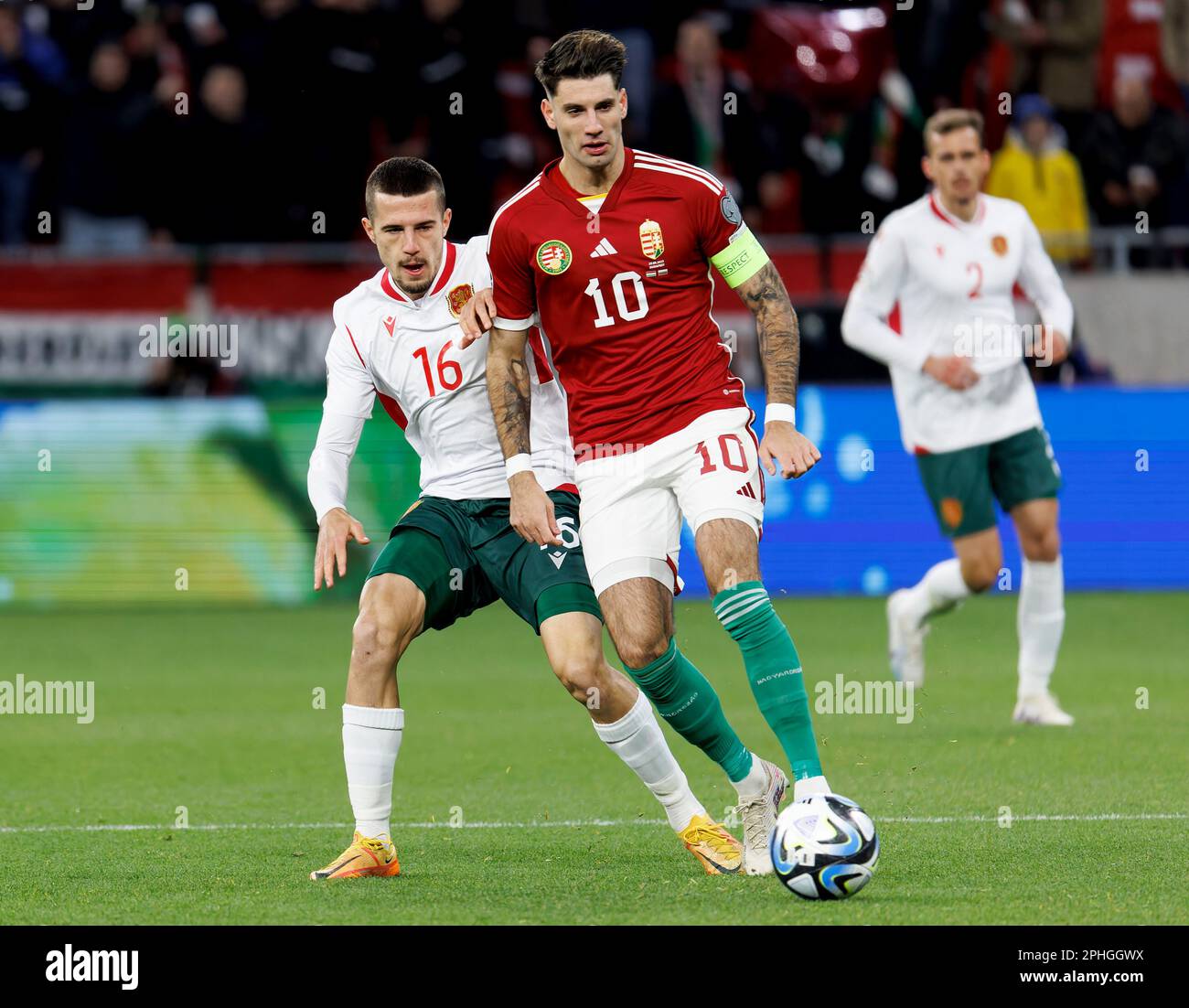 BUDAPEST, HUNGARY - MARCH 27: Marin Petkov of Bulgaria challenges ...