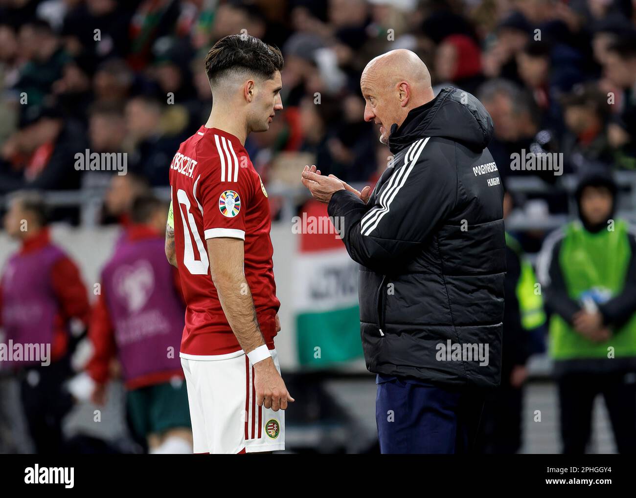 BUDAPEST, HUNGARY - MARCH 27: Marco Rossi, Manager of Hungary instructs ...