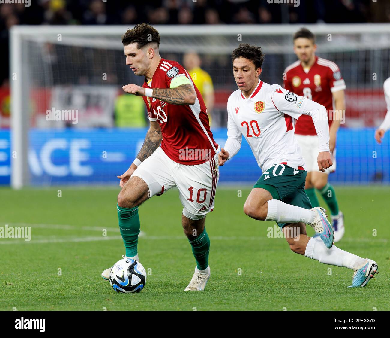 BUDAPEST, HUNGARY - MARCH 27: Dominik Szoboszlai of Hungary leaves ...