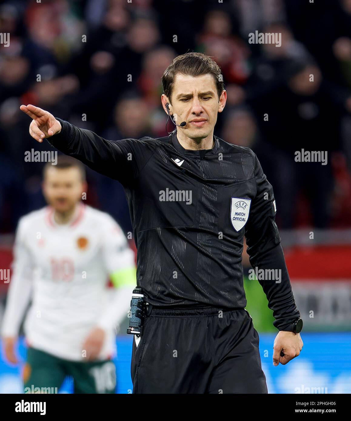 BUDAPEST, HUNGARY - MARCH 27: Referee Halil Umut Meler reacts during ...