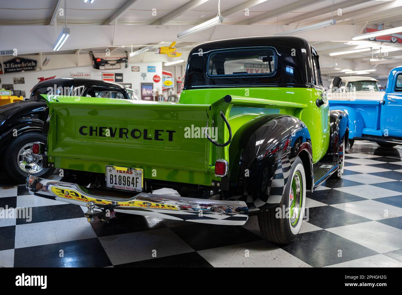 Detail of an old classic American pickup truck from the 50s, it is a ...
