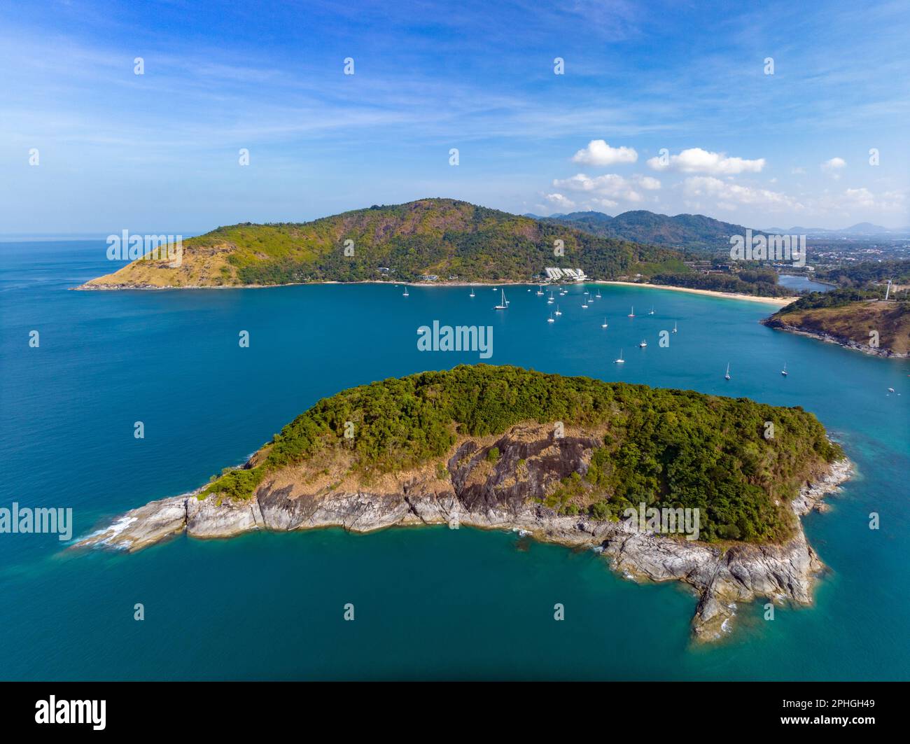 Aerial drone Koh Man island and Nai Han beach, Phuket, Thailand Stock ...