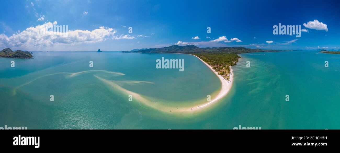 Aerial panorama drone shot of Lam Haed beach peninsula, Koh Yao Yai ...