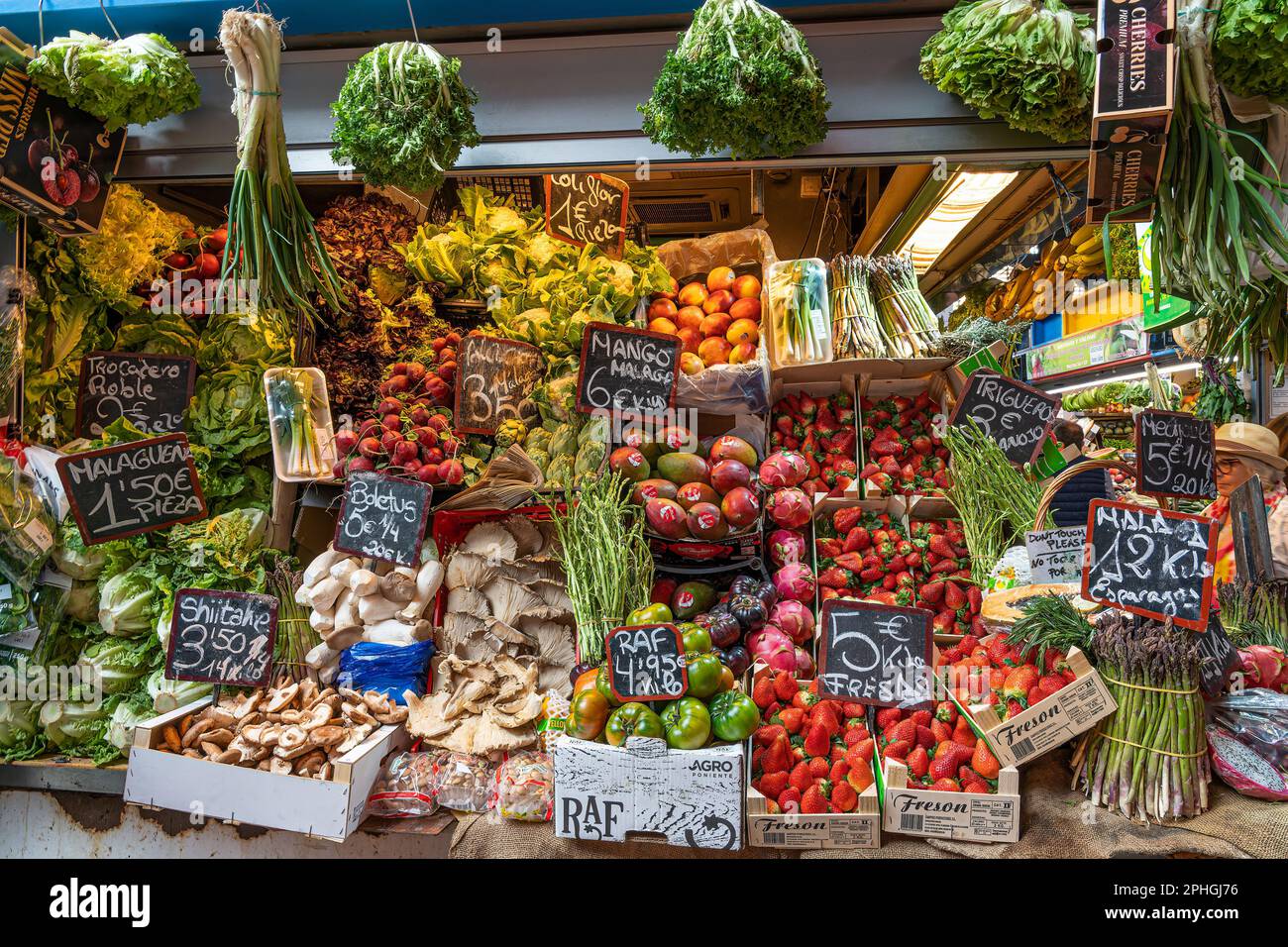Fruit and vegetable stall in Malaga Market Spain Stock Photo - Alamy