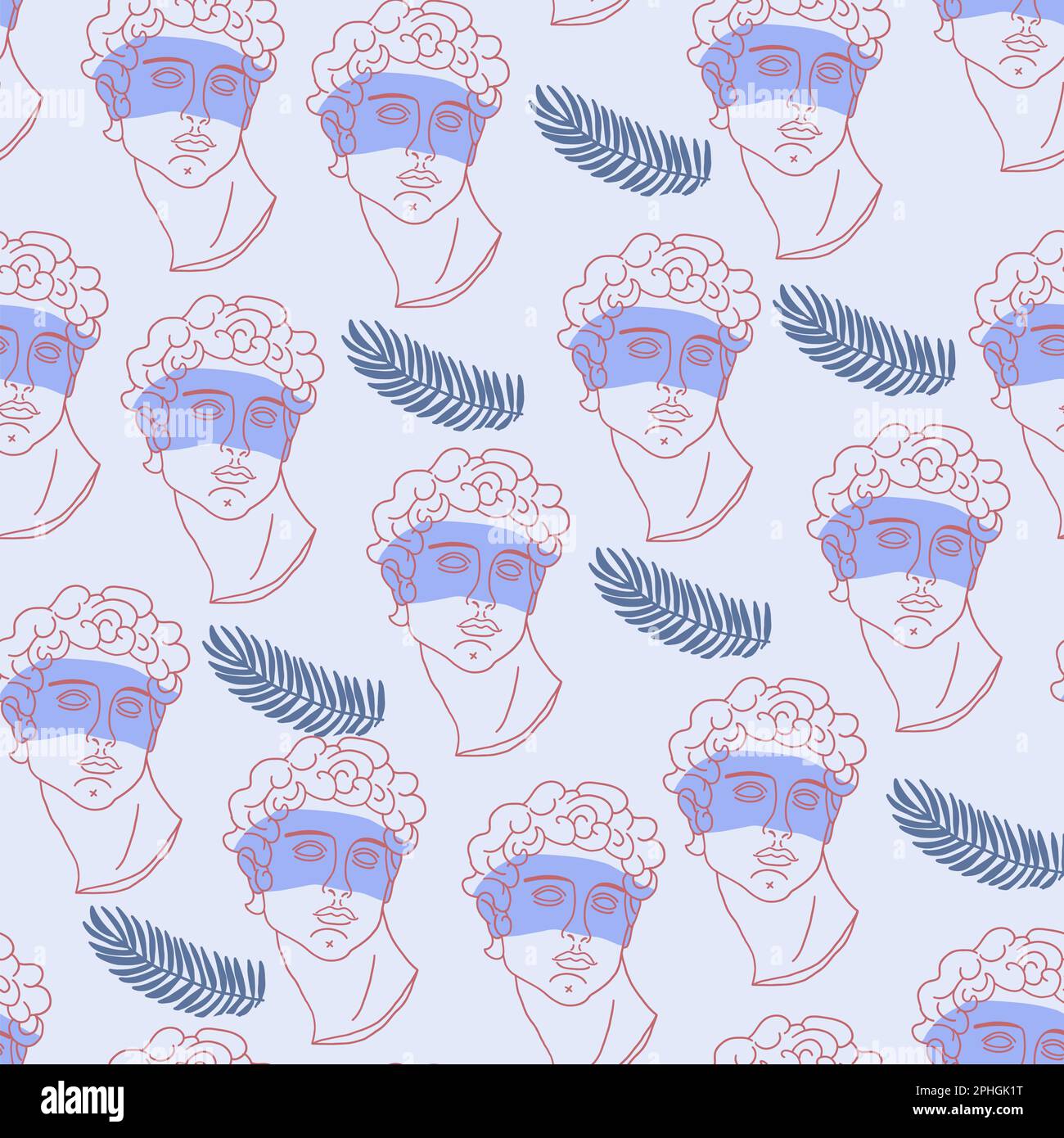 Vector seamless pattern with antique marble statues with broken ...