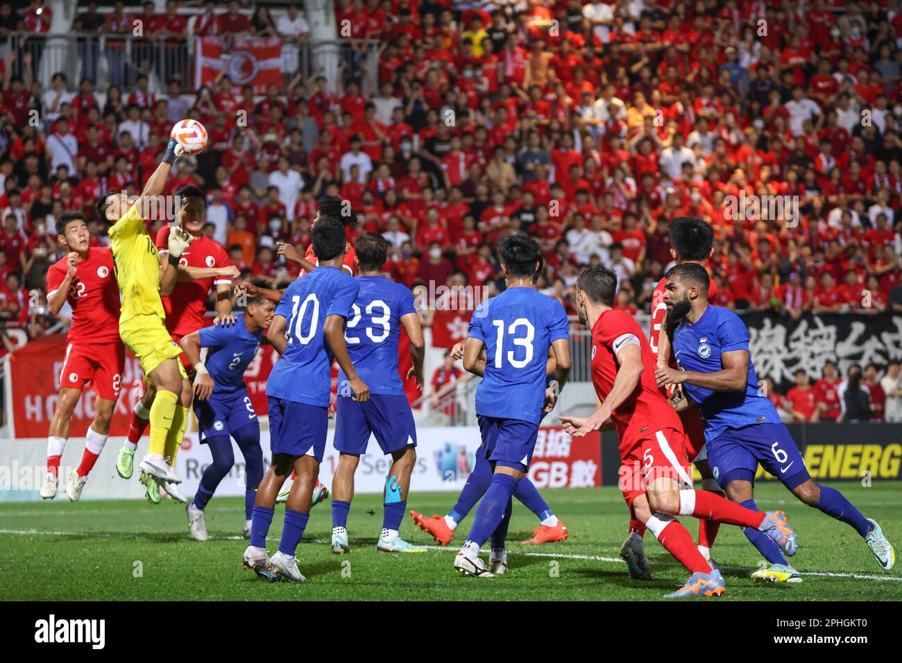 Hong Kong (red shirt) vs Singapore international friendly match at Mong ...