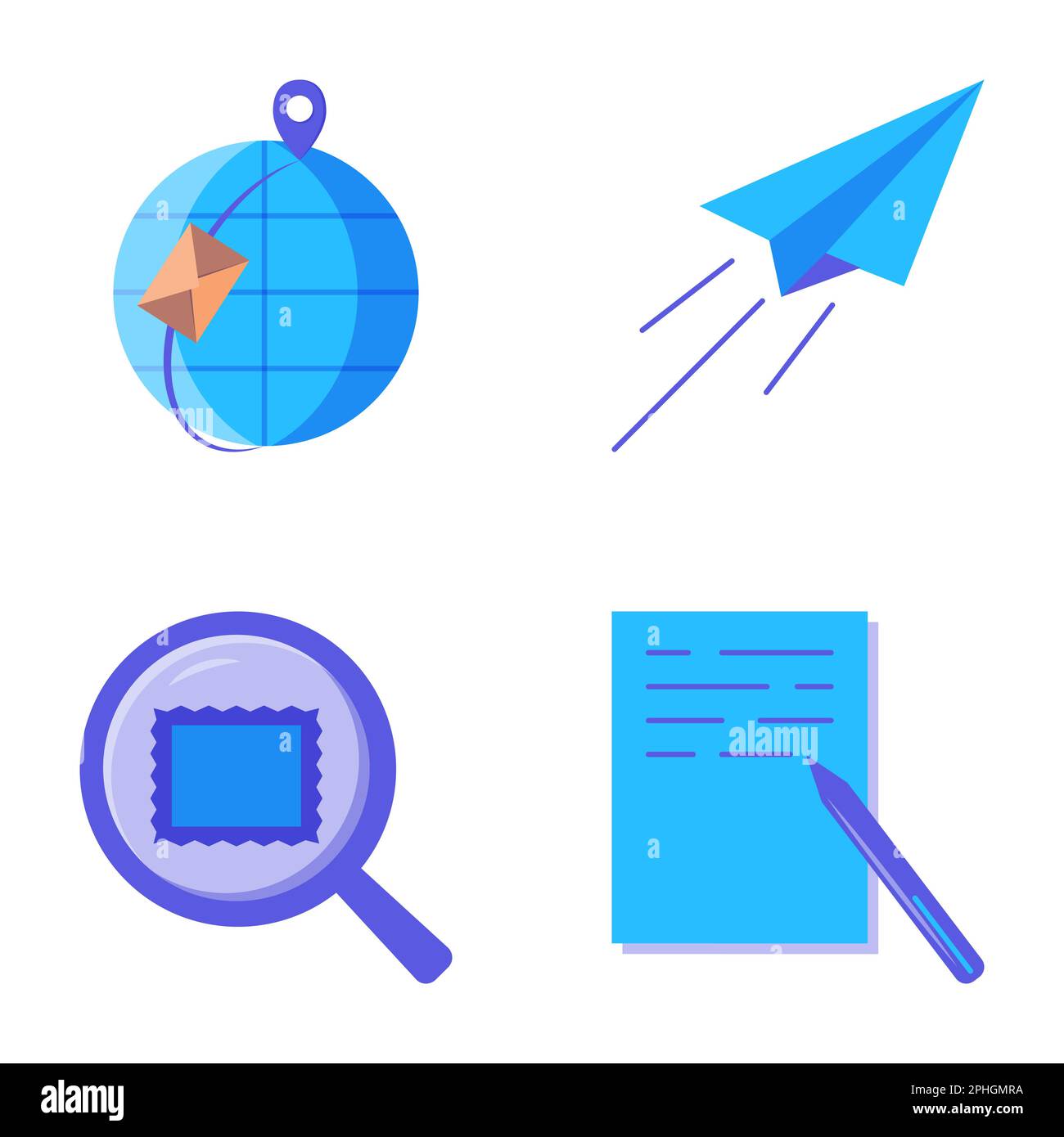 Sending letter icon set in flat style. Mail correspondence around the ...