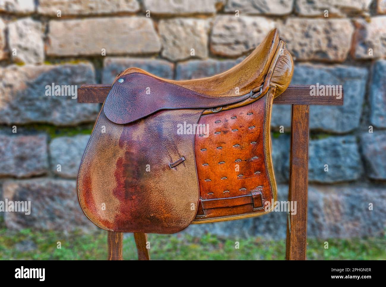Preserved vintage Italian military saddle Stock Photo - Alamy