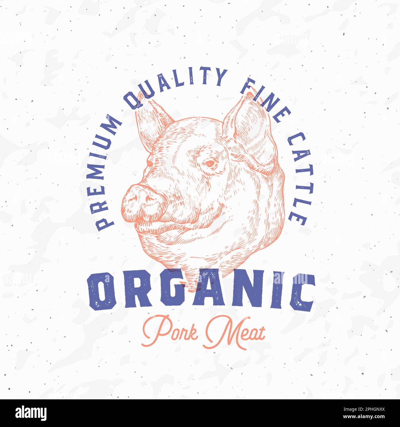 Risograph Style Pork Meat Farm Retro Badge Logo Template. Hand Drawn ...
