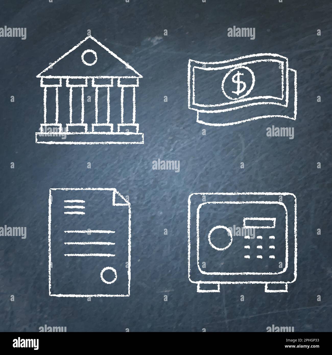 Chalkboard banking and money icon set in line style. Bank building ...