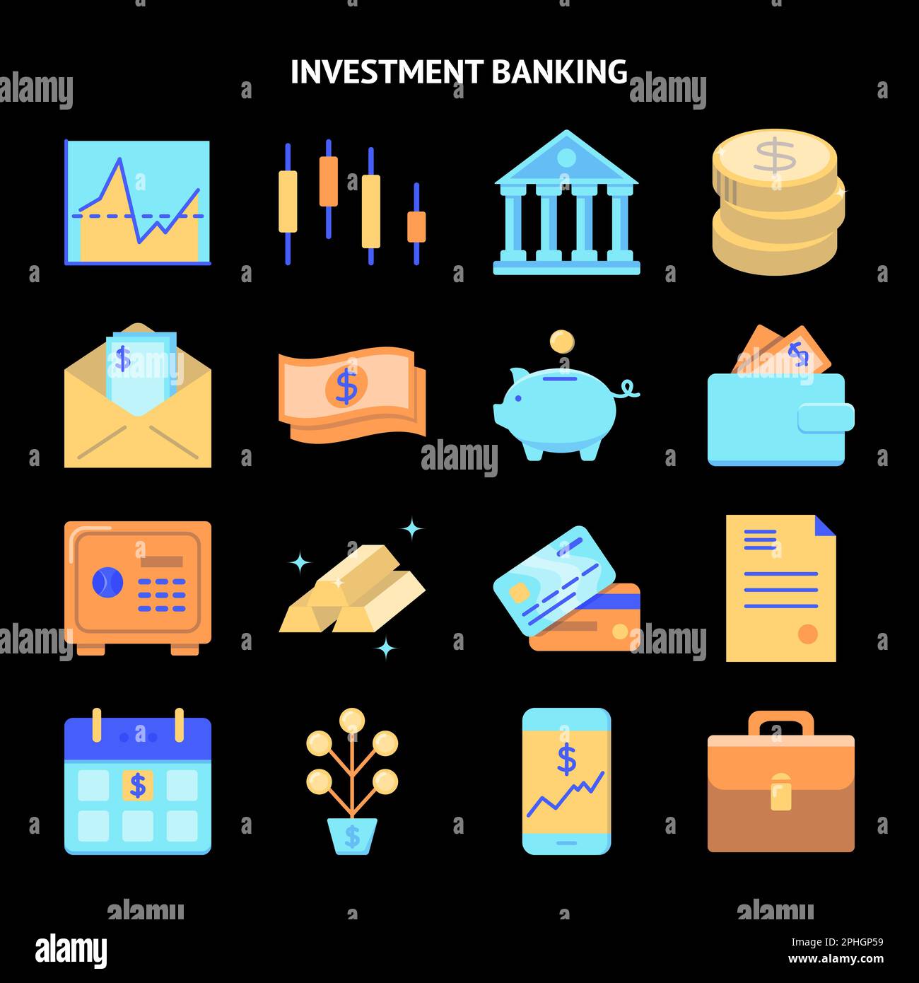 Finance and money icon set in flat style. Banking and investment ...