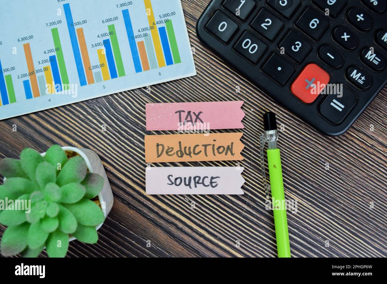 Concept of Tax Deduction Source write on sticky notes isolated on ...