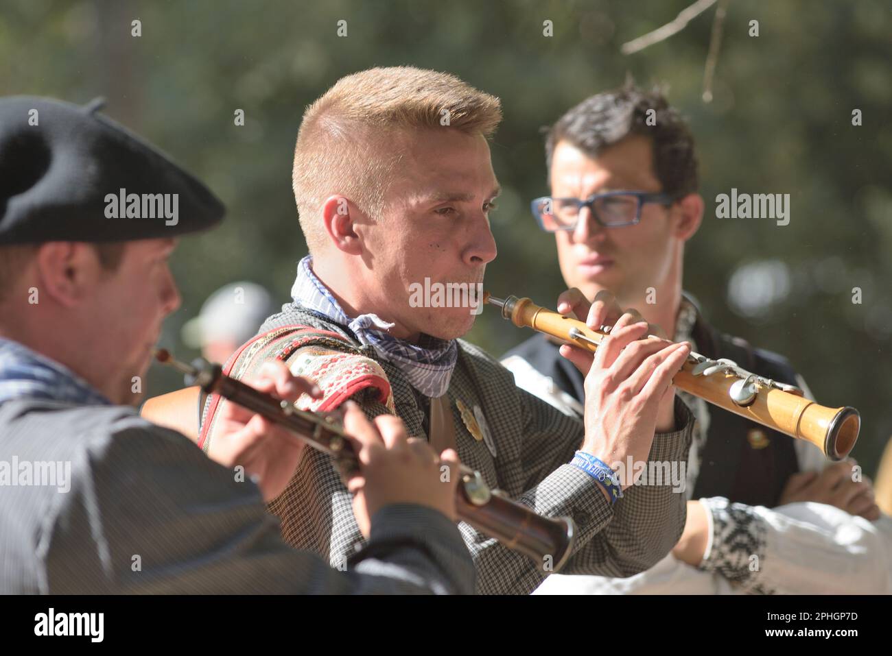 Musicians with traditional wind instruments in the Virgen de Gracia ...