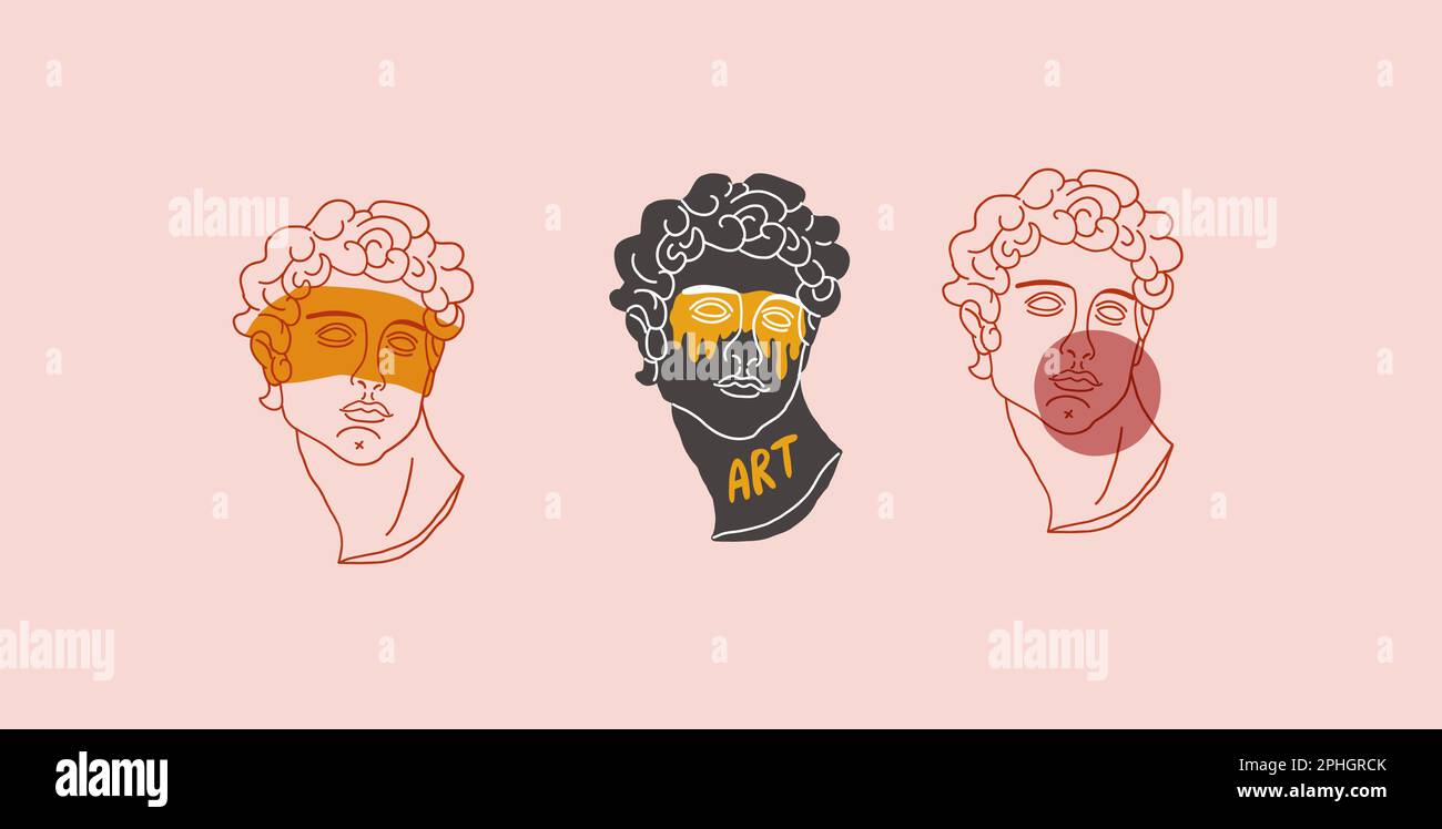 Engraved antique face - poster. Vector line of ancient Greek portrait ...